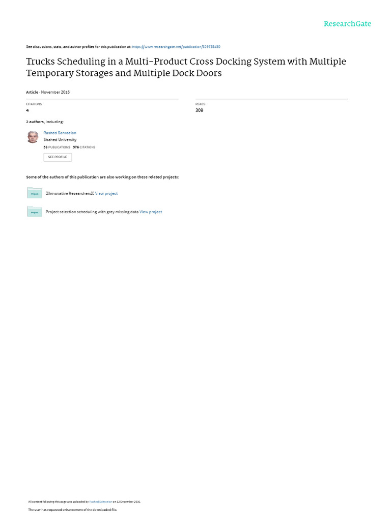 Trucks Scheduling in A Multi-Product Cross Docking System With Multiple Temporary Storages and ...