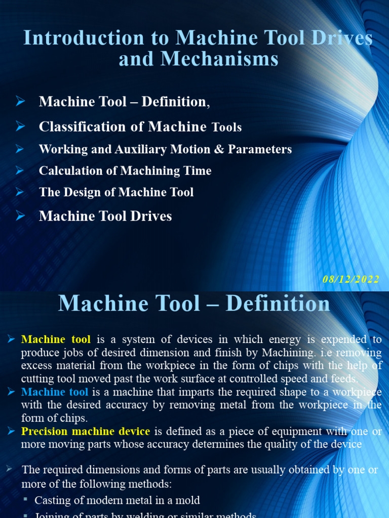 Lecture 3 Introduction To Machine Tool Drives and Mechanisms | PDF | Machining | Machine Tool
