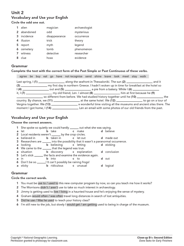 Unit 2 B1 Extra Tasks For Early Finishers | PDF