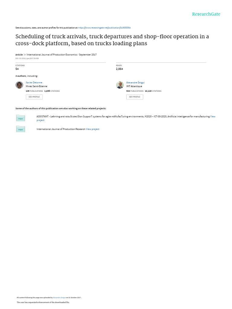 Scheduling of Truck Arrivals, Truck Departures and Shop-Floor Operation in A Cross-Dock Platform ...