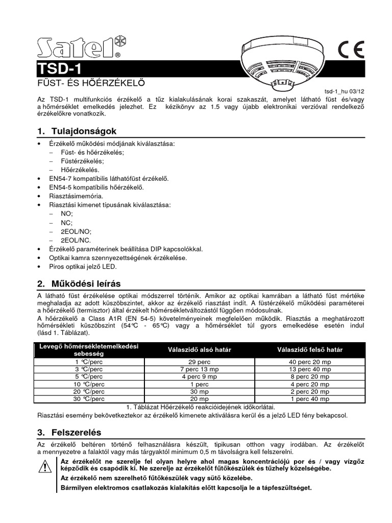17 SATEL TSD1 Kombinált Füst - És Hőérzékelőhu - Tmanual - tsd1 | PDF