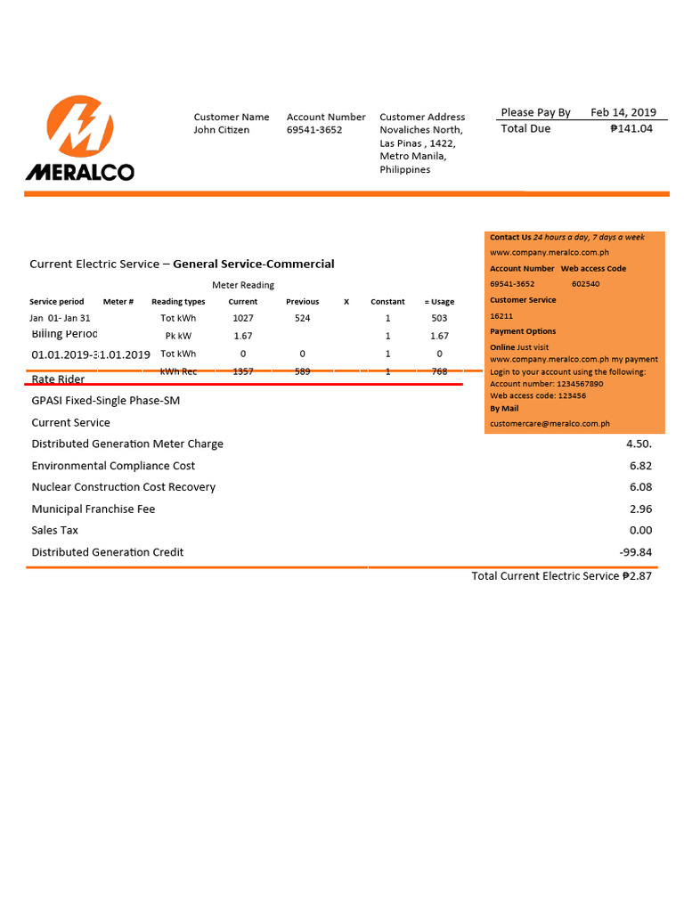 Meralco Bill Summary for January 2019 | PDF | Economies | Power (Physics)