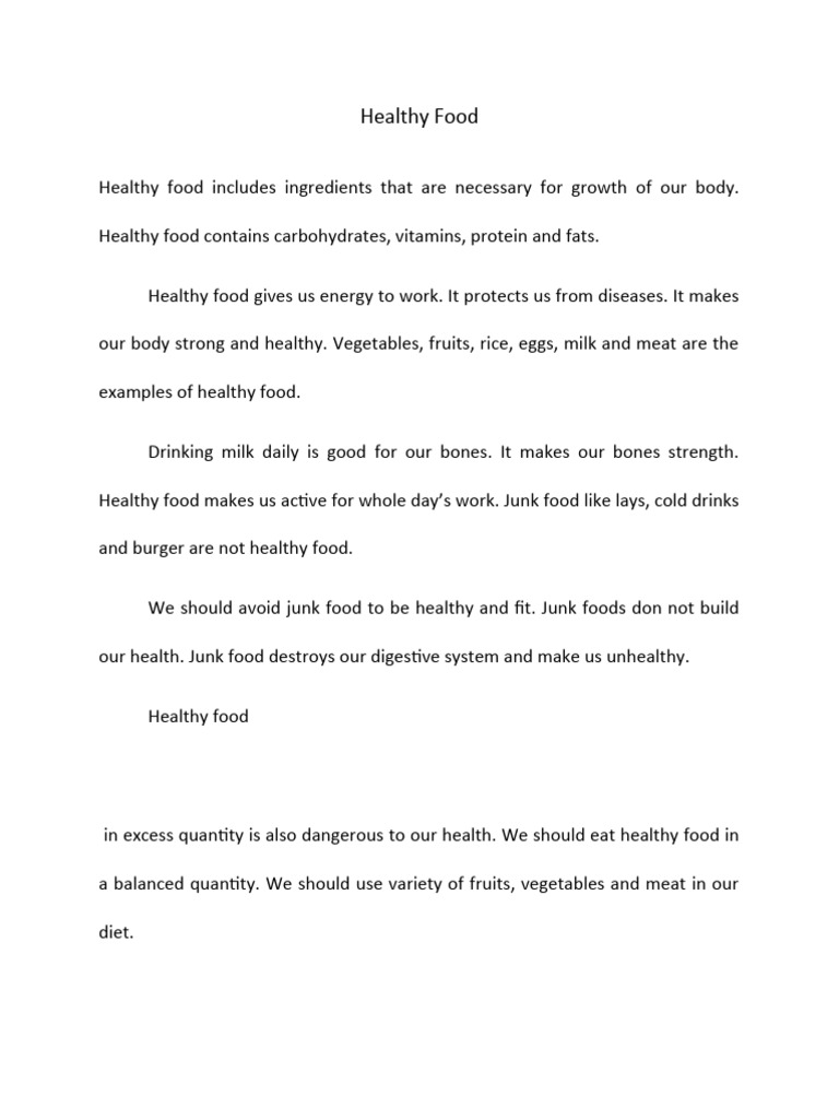 Writing Healthy Food | PDF