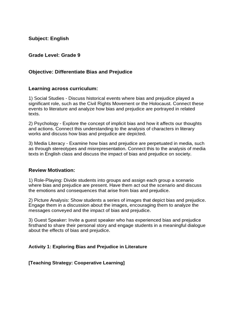 Lesson Plan | PDF | Bias | Stereotypes