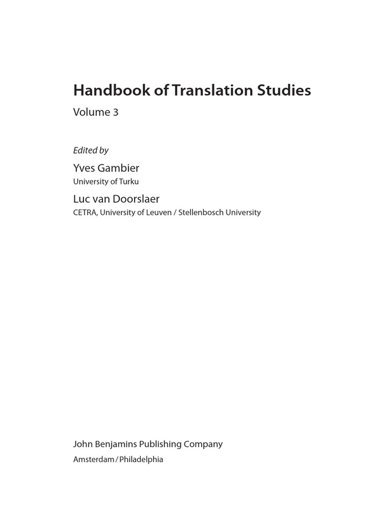 Chesterman A. Models in Translation - Handbook of Translation - Vol.3 ...
