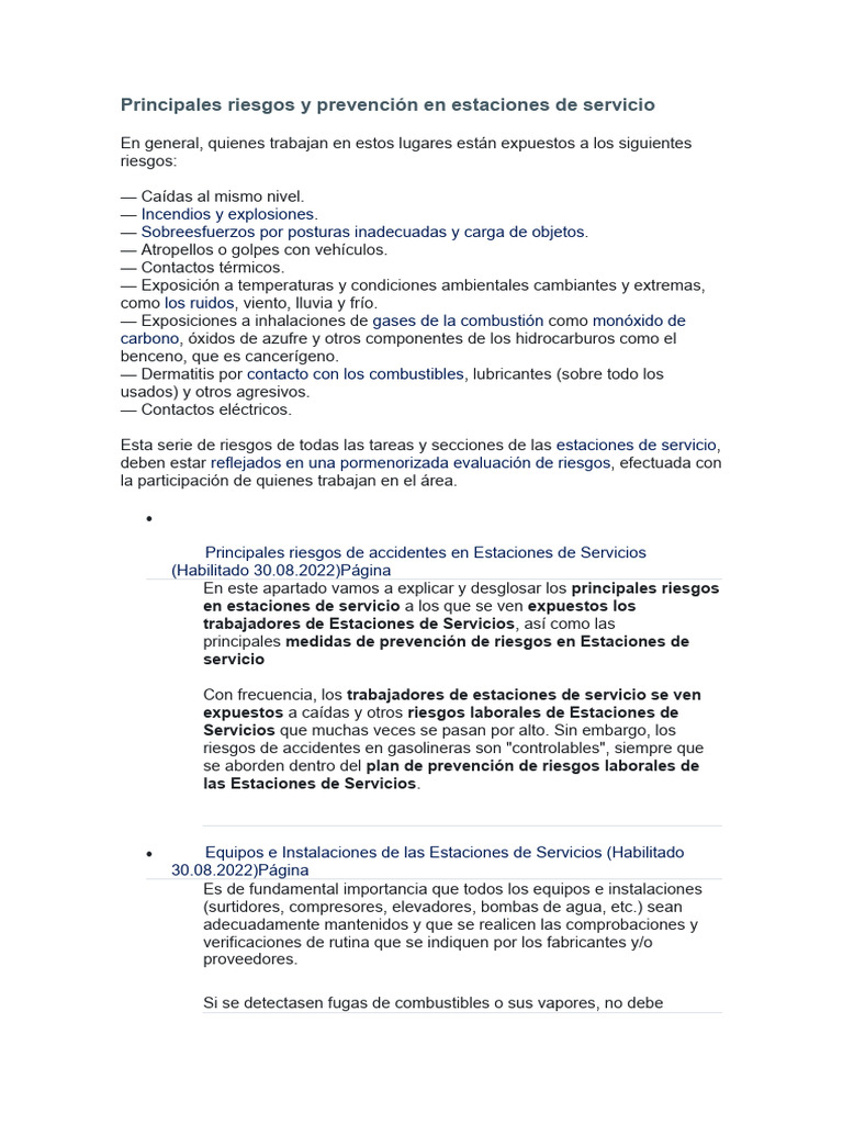Principales Riesgos Y Prevención En Estaciones De Servicio Pdf