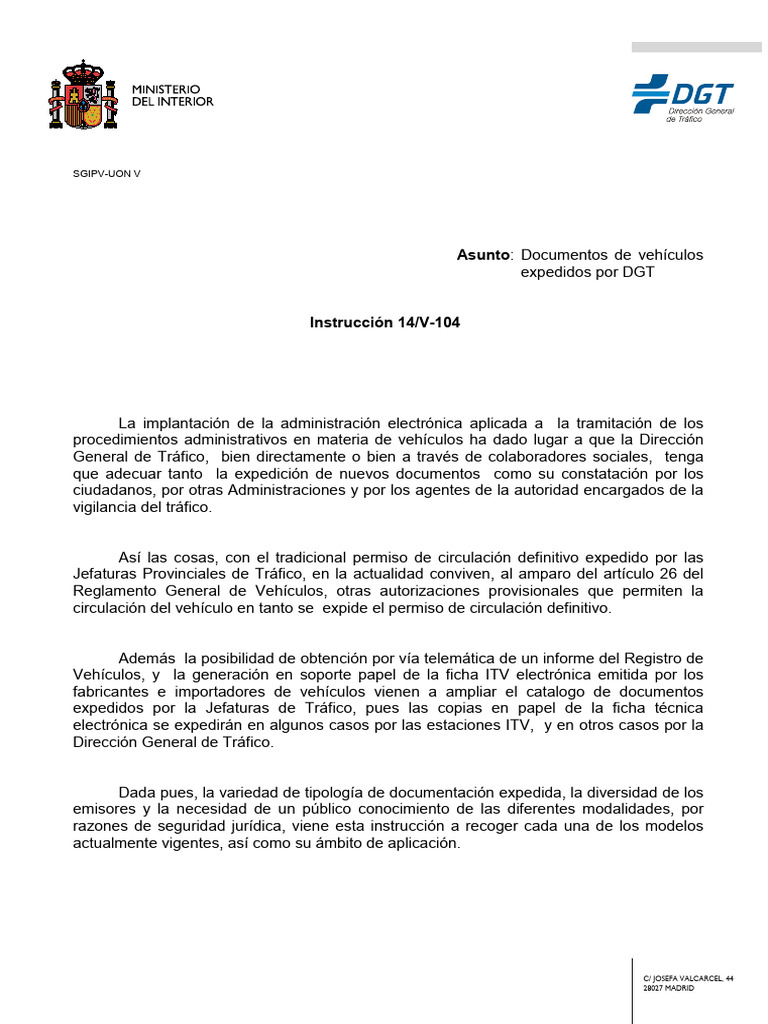 Instrucción DGT 14-V-104 (Modelos Permisos Circulación y Fichas ...