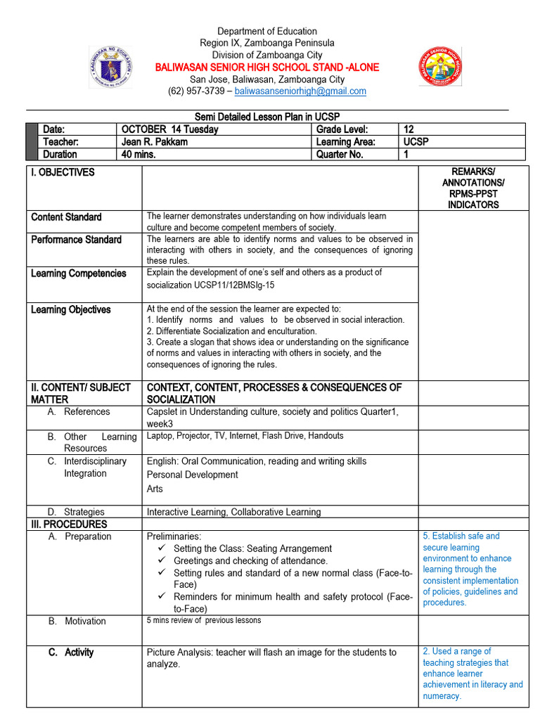 UCSP DLP Saturday OCT 14 | PDF