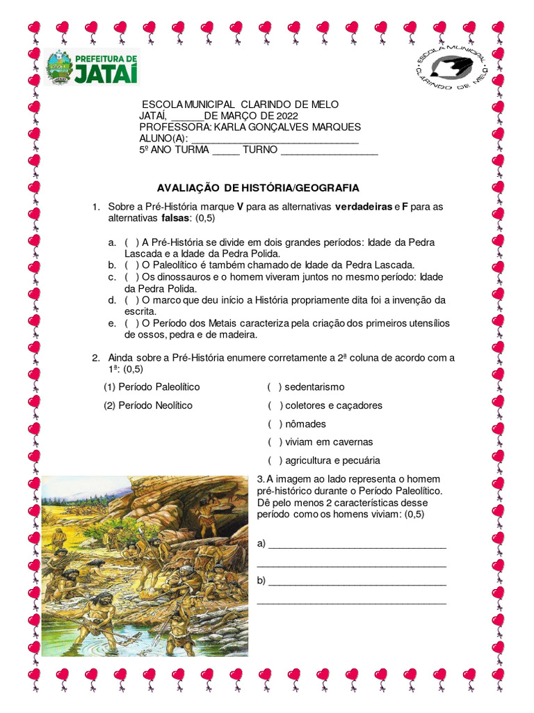 Avaliação de História e Geografia 5º Ano | PDF | Planetas | Sistema Solar