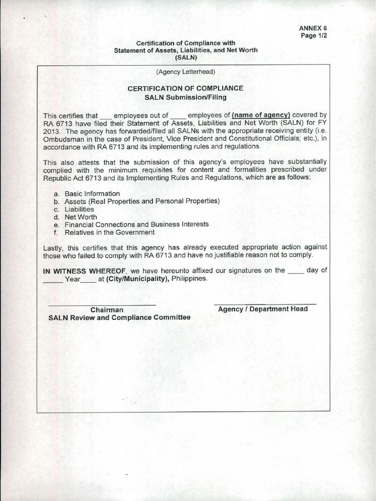 ANNEX 6 SALN COC 2014 Template | PDF