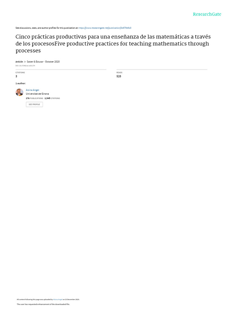 Cinco Prácticas Productivas para Una Enseñanza de Las Matemáticas A ...