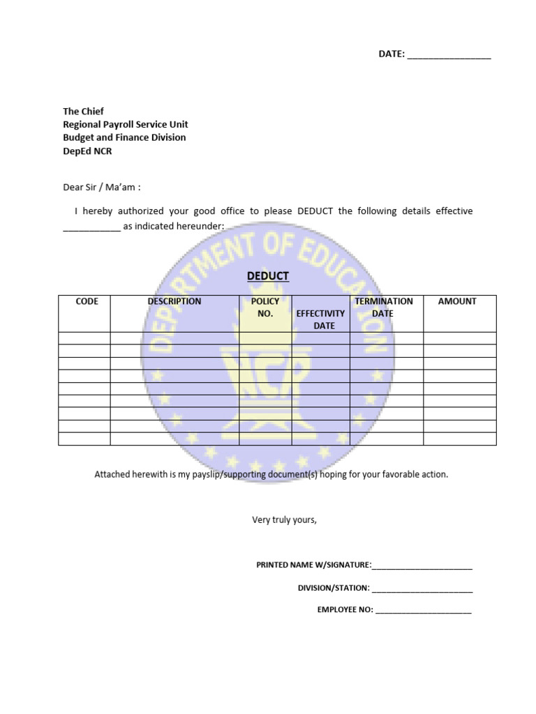 Deduction Form | PDF