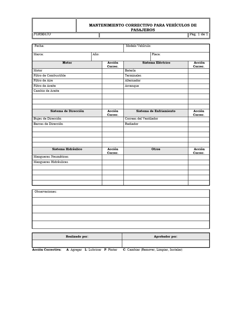 Formato Mantenimiento Correctivo Vehiculos | PDF