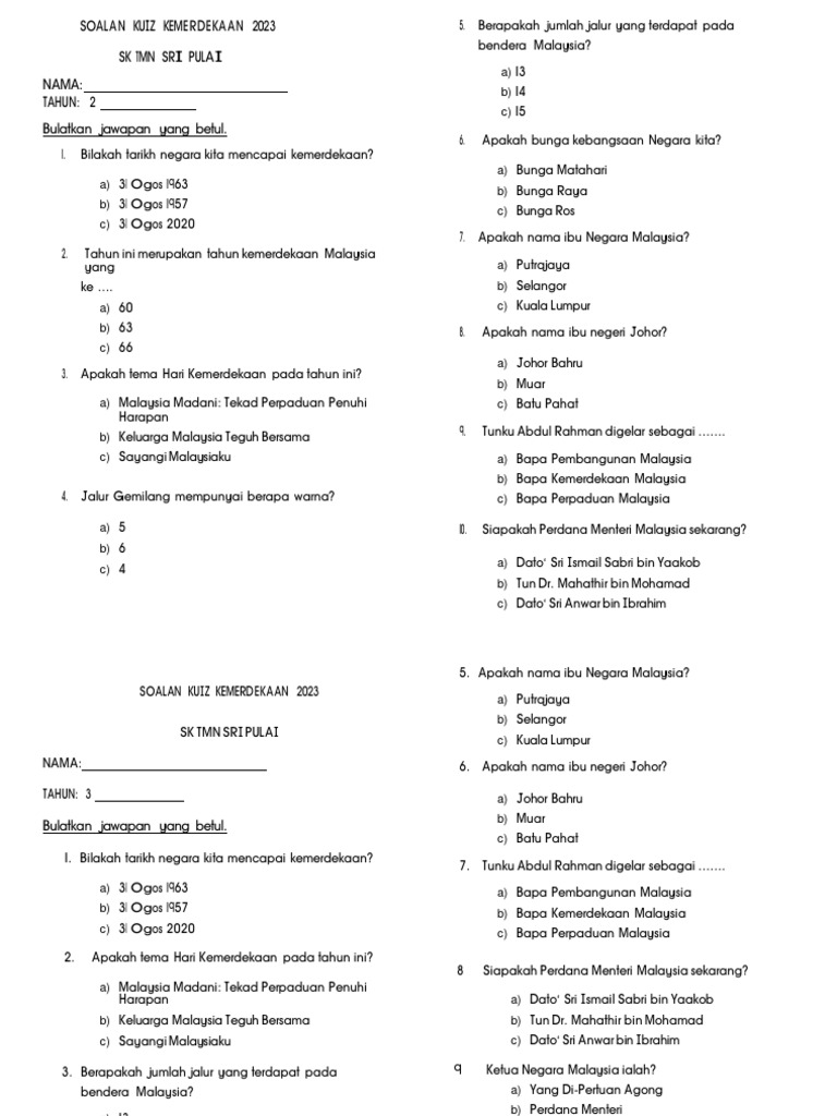Soalan Kuiz Kemerdekaan 2023 | PDF