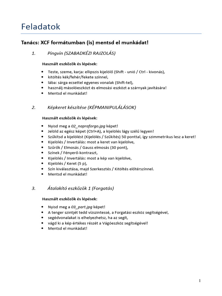 GIMP Feladatsor | PDF