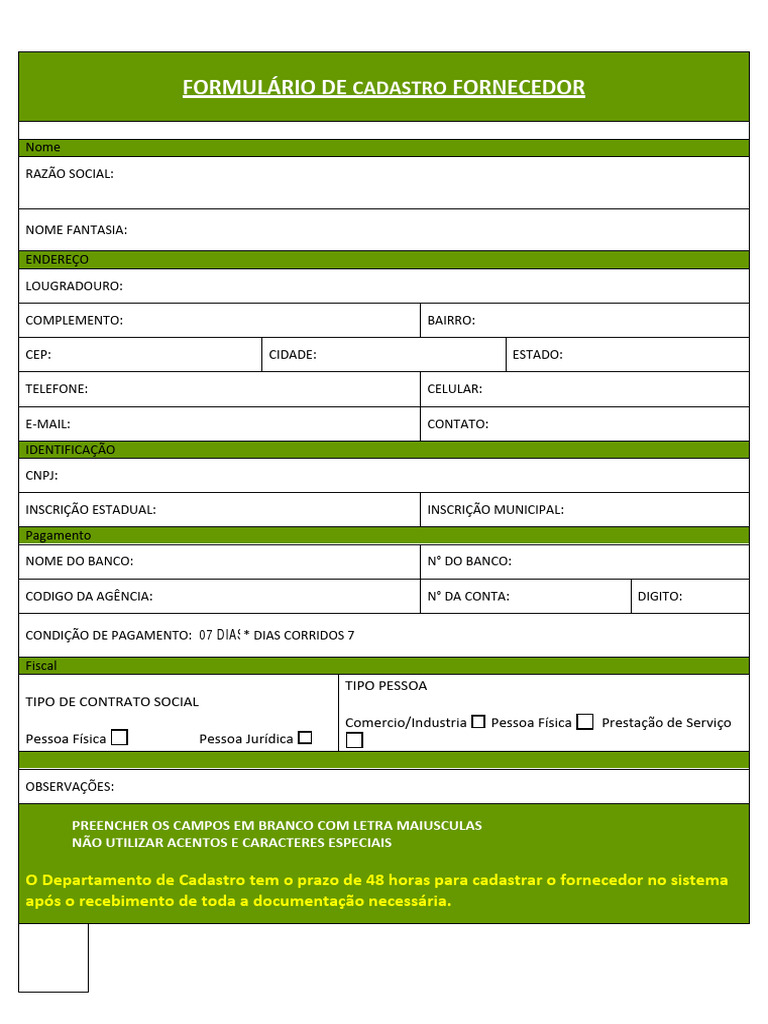 Formulário de Cadastro Fornecedor | PDF