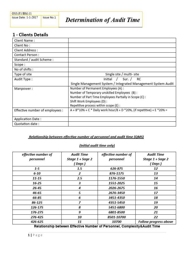 Determination of Audit Time - OH&S | PDF