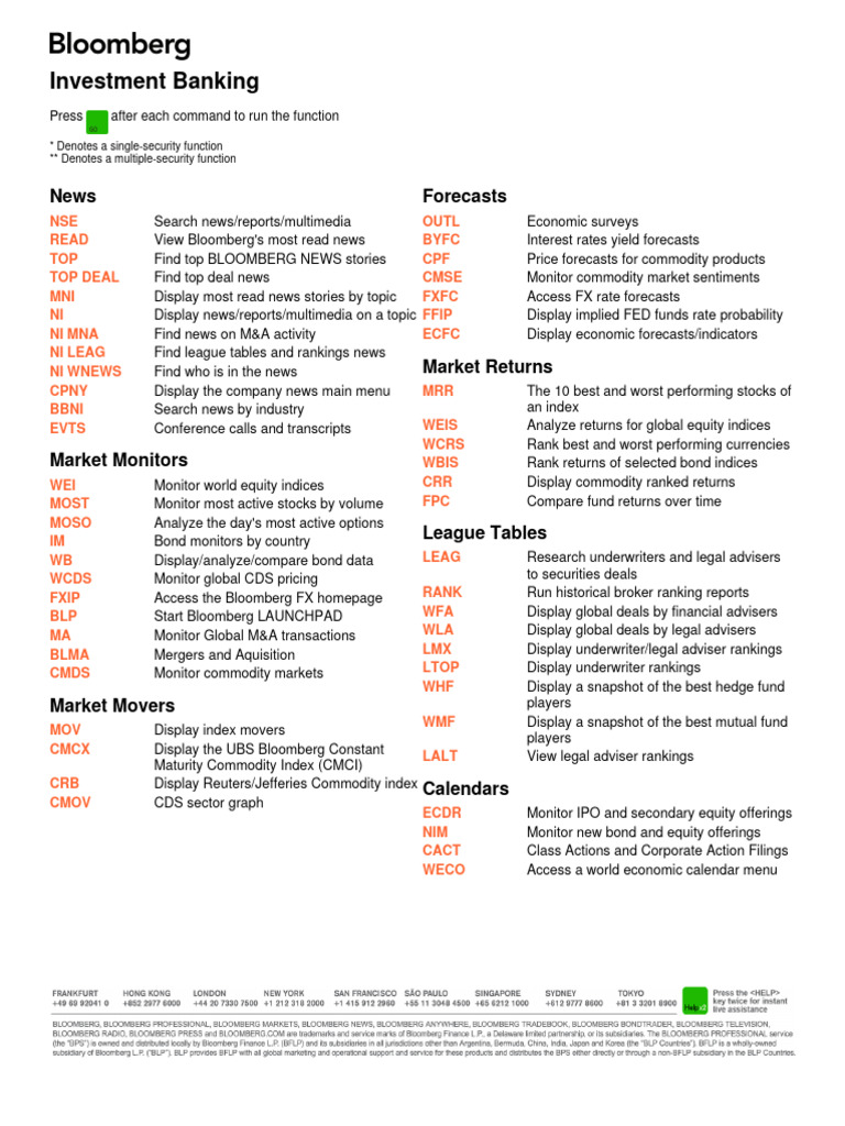 Bloomberg Investment Banking Cheatsheet | PDF | Bonds (Finance) | Stock ...