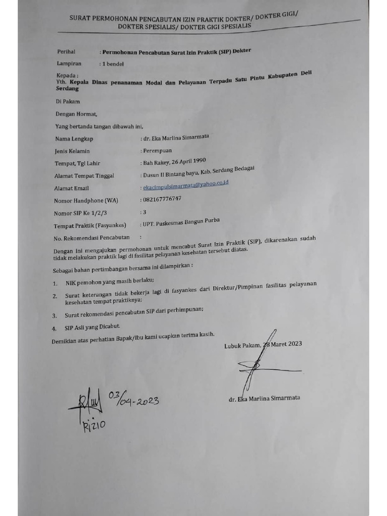 Permohonan Pencabutan Sip DR Novindy | PDF