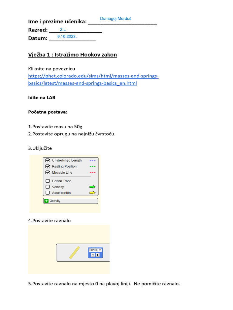 Simulacija Hookov Zakon - Vježba 231009 094027 | PDF