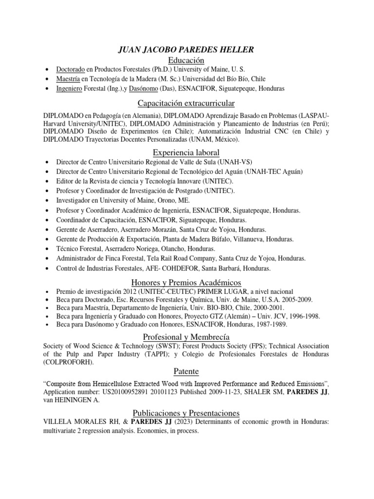CV Del Dr. JUAN JACOBO PAREDES HELLER 2023 | PDF | Ciencia y matemáticas