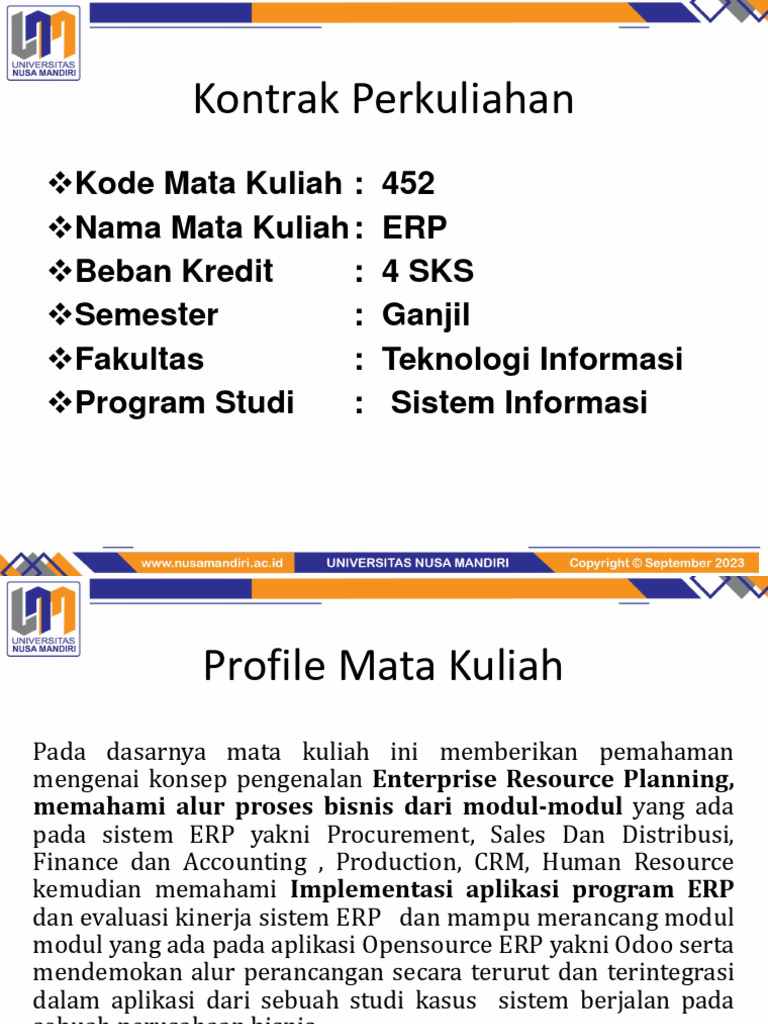 Kontrak Perkuliahan: Kode Mata Kuliah: 452 Nama Mata Kuliah: ERP Beban ...