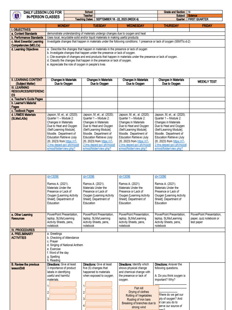 G5 Q1W4 DLL SCIENCE (MELCs) | PDF