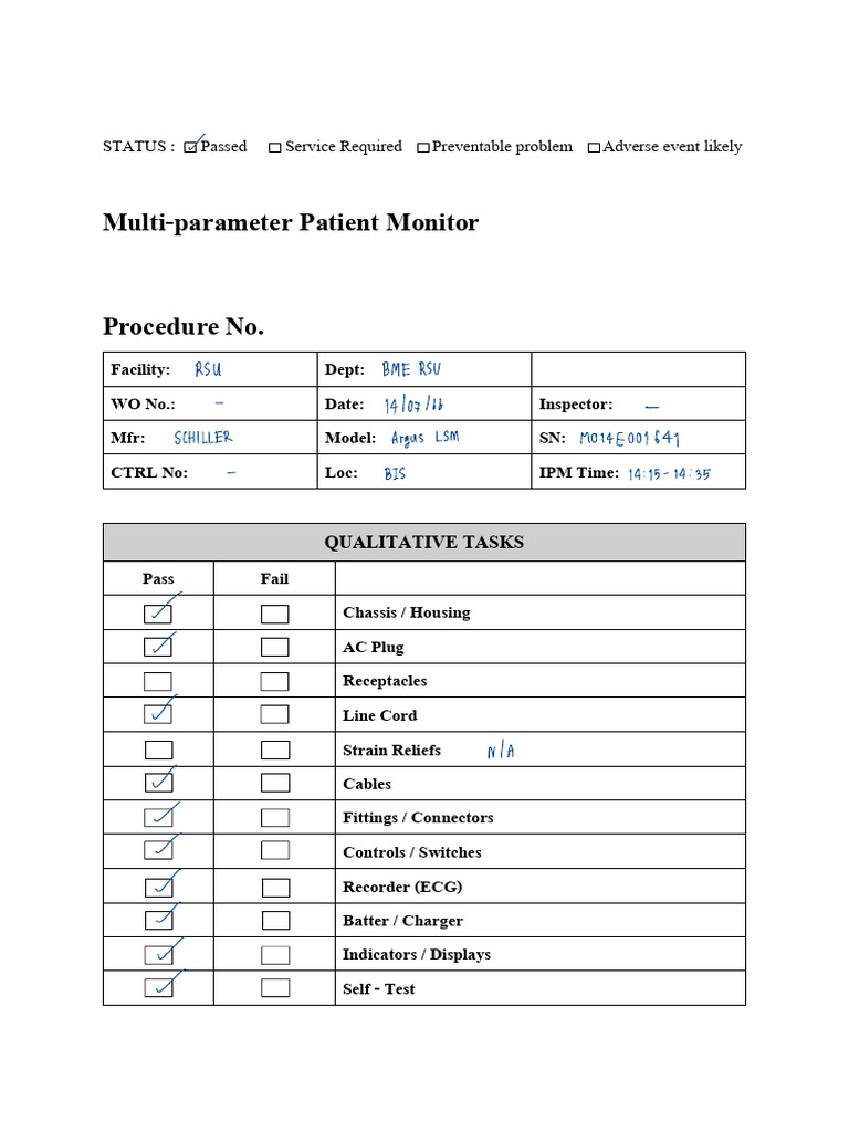 Multi-Parameter Patient Monitor Procedure No | PDF