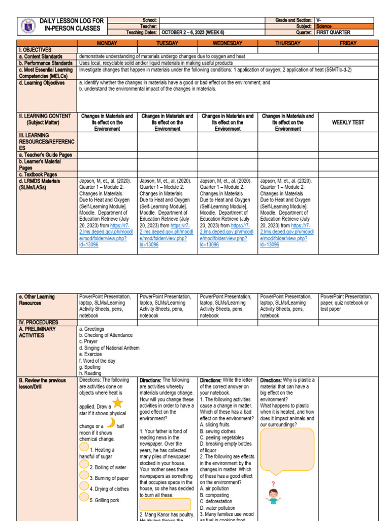 G5 Q1W6 DLL SCIENCE (MELCs) | PDF