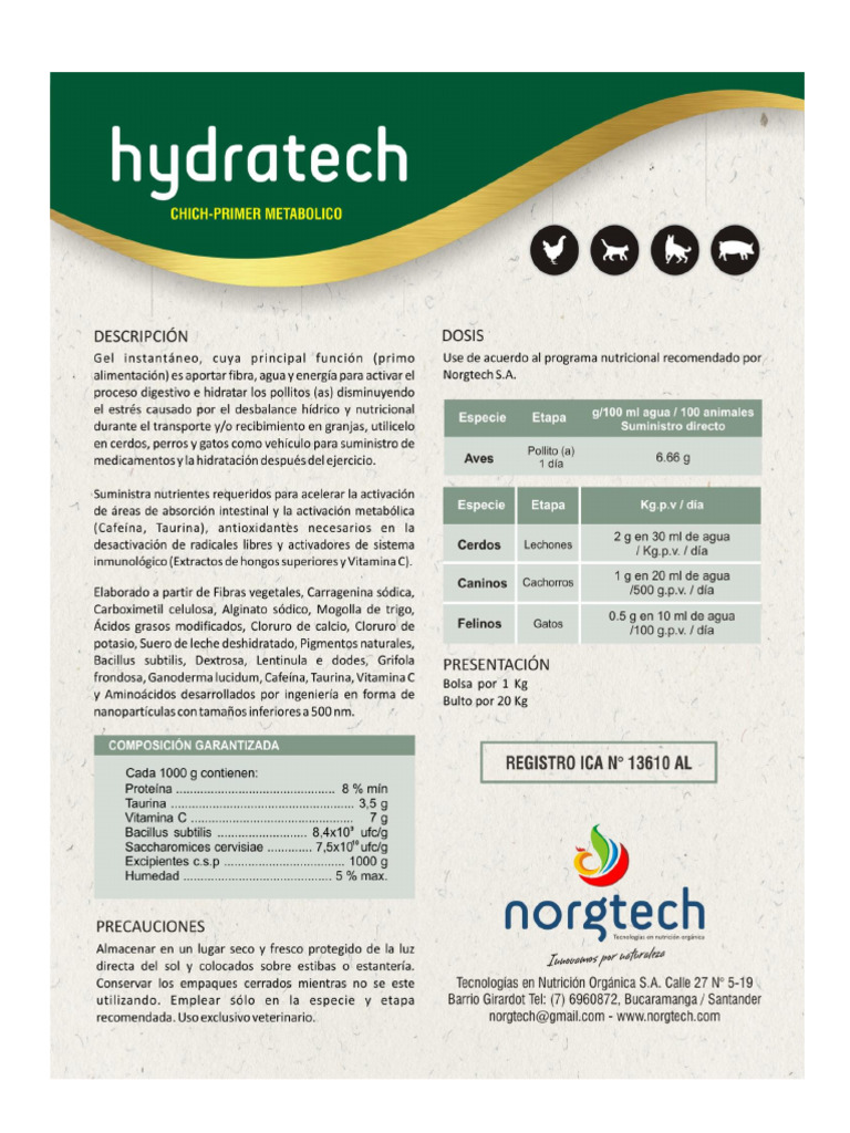 Ficha Tecnica Hydratech | PDF