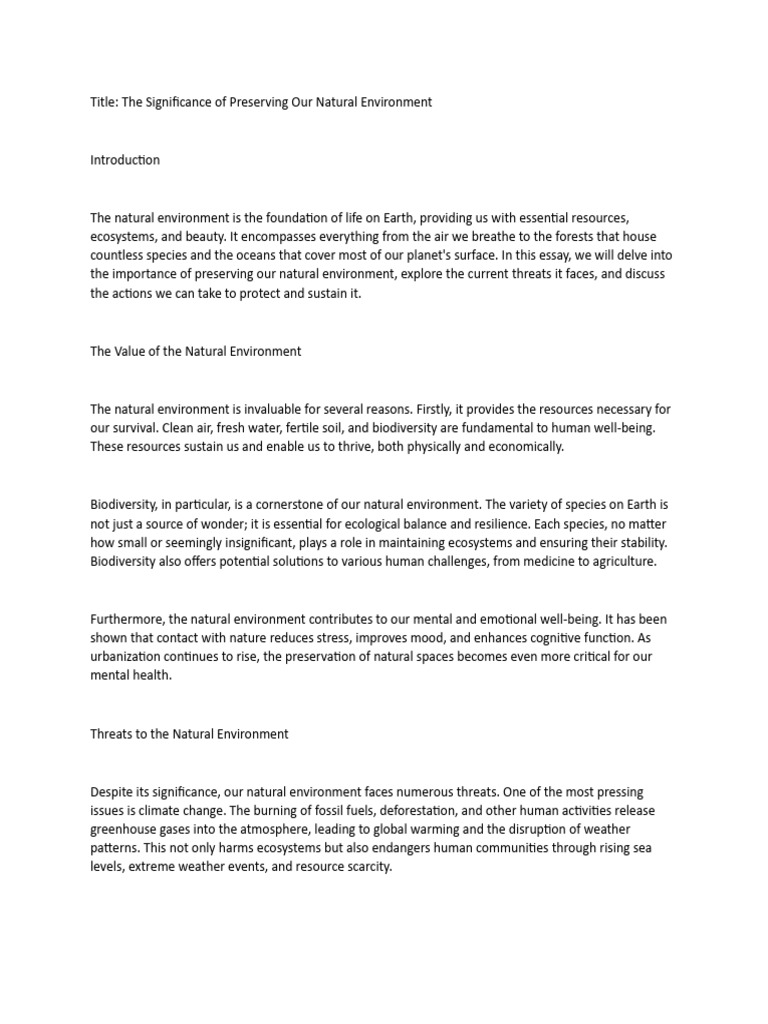 Natural Environment Essay | PDF | Natural Environment | Biodiversity