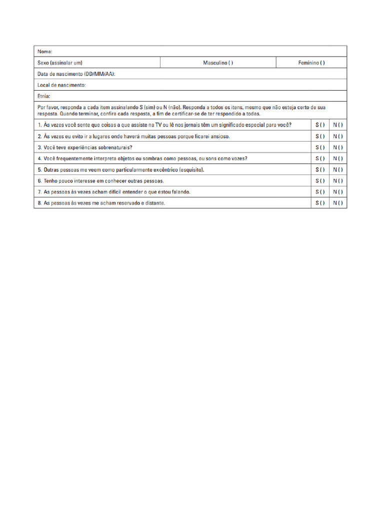 SPQ - Schizotipycal Personality Disorder | PDF