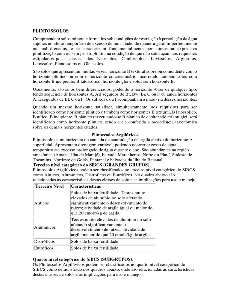 PLINTOSSOLOS Critérios de Classificação (5 CÓPIAS) (2 FOLHAS) | PDF ...