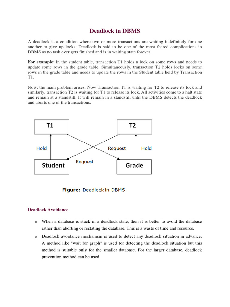 Deadlock Handling in DBMS Explained | PDF