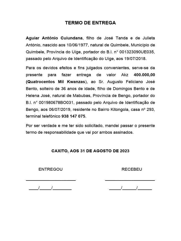 Termo de Entrega | PDF