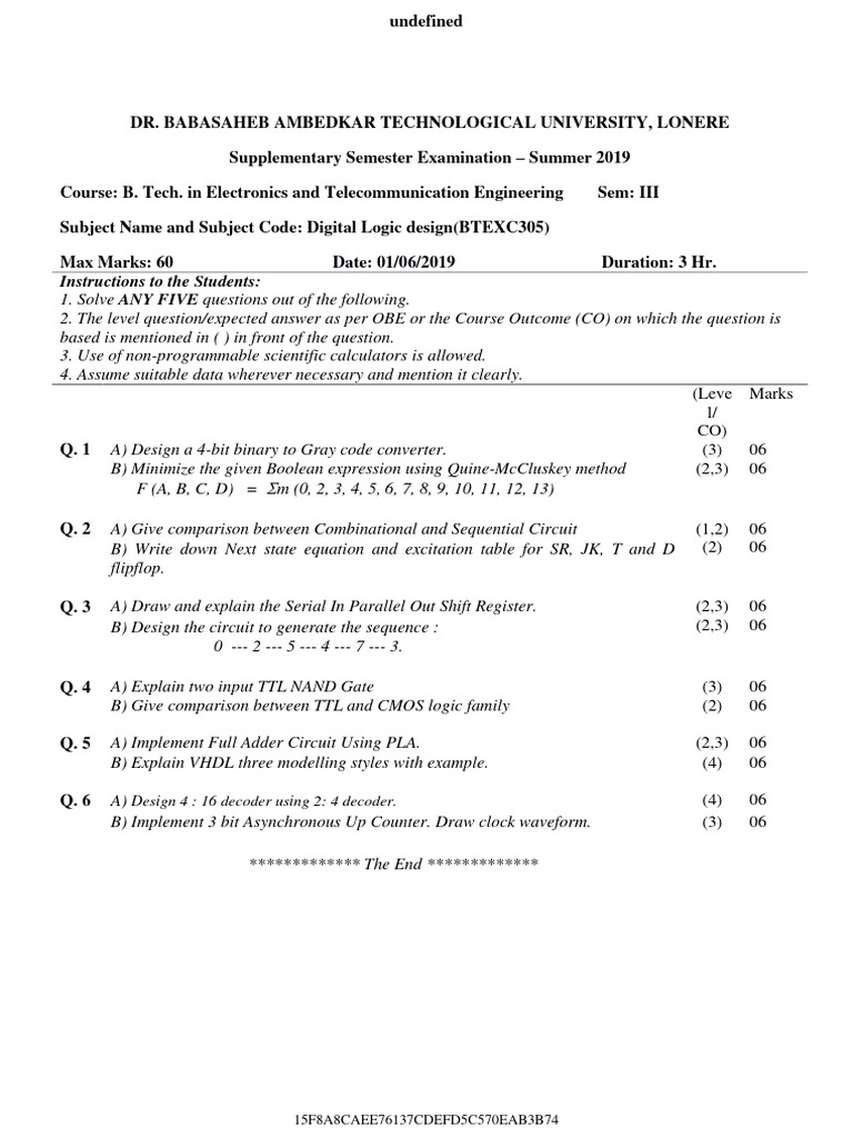 SE ETC Digital Logic Design (BTEXC305) SEM III | PDF
