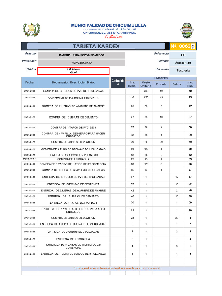 Kardex de Compras y Entregas 29/09/23 | PDF