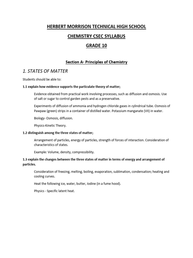 Chemistry Curriculum Guide Grade 10 | PDF | Acid | Salt (Chemistry)