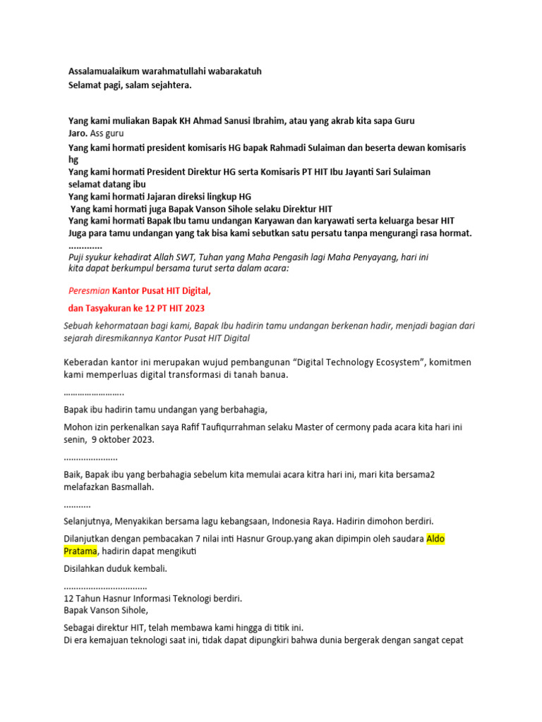 Puji Syukur Kehadirat Allah SWT, Tuhan Yang Maha Pengasih Lagi Maha Penyayang, Hari Ini Kita ...