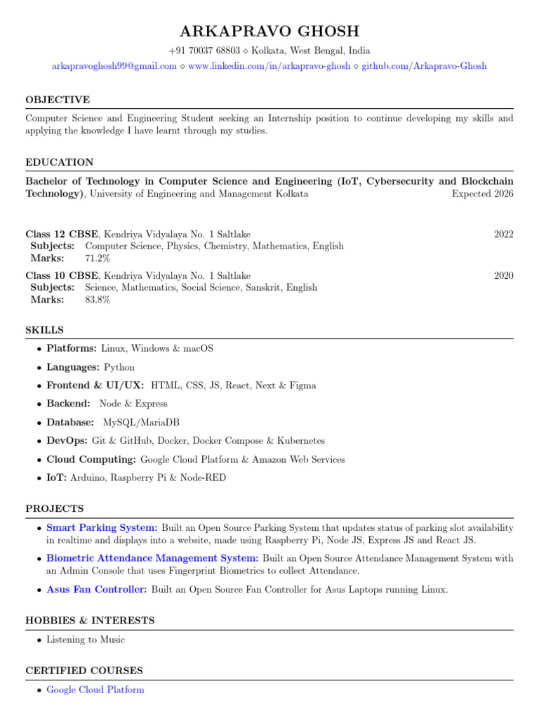 Arkapravo Ghosh Resume | PDF Arkapravo Ghosh Resume | PDF