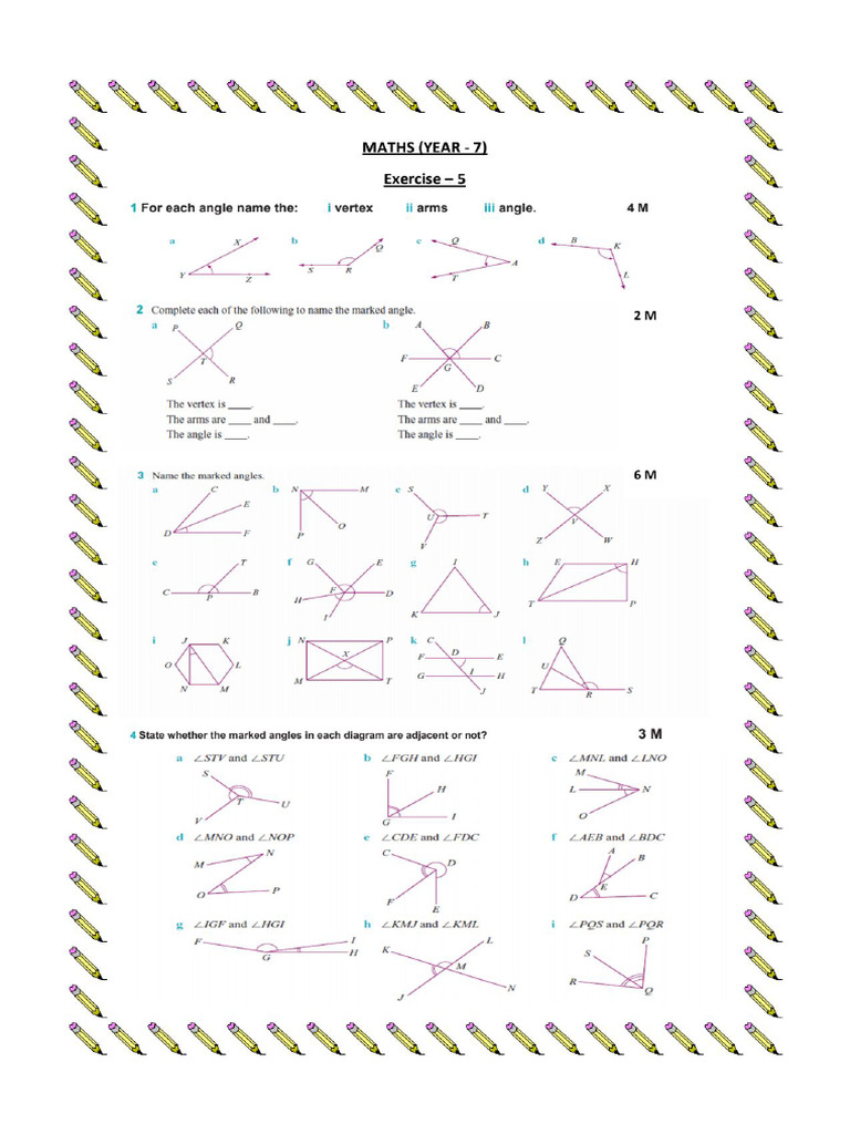 Exercise 5 Maths Year 7 (Angles) | PDF