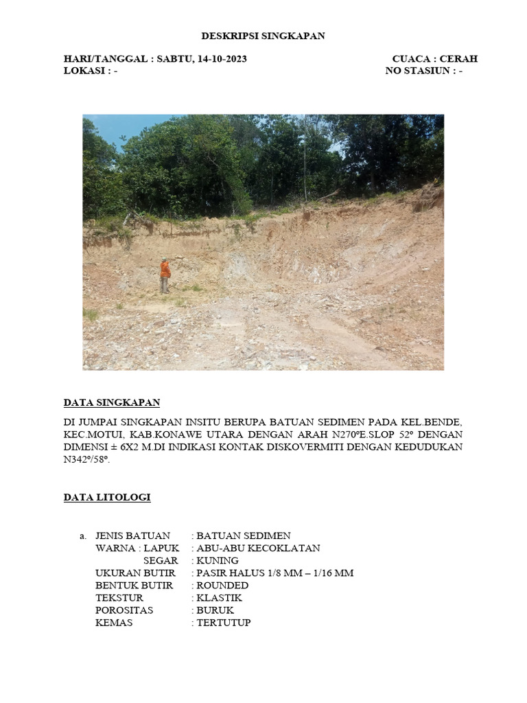 Deskripsi Singkapan Batuan Sedimen | PDF