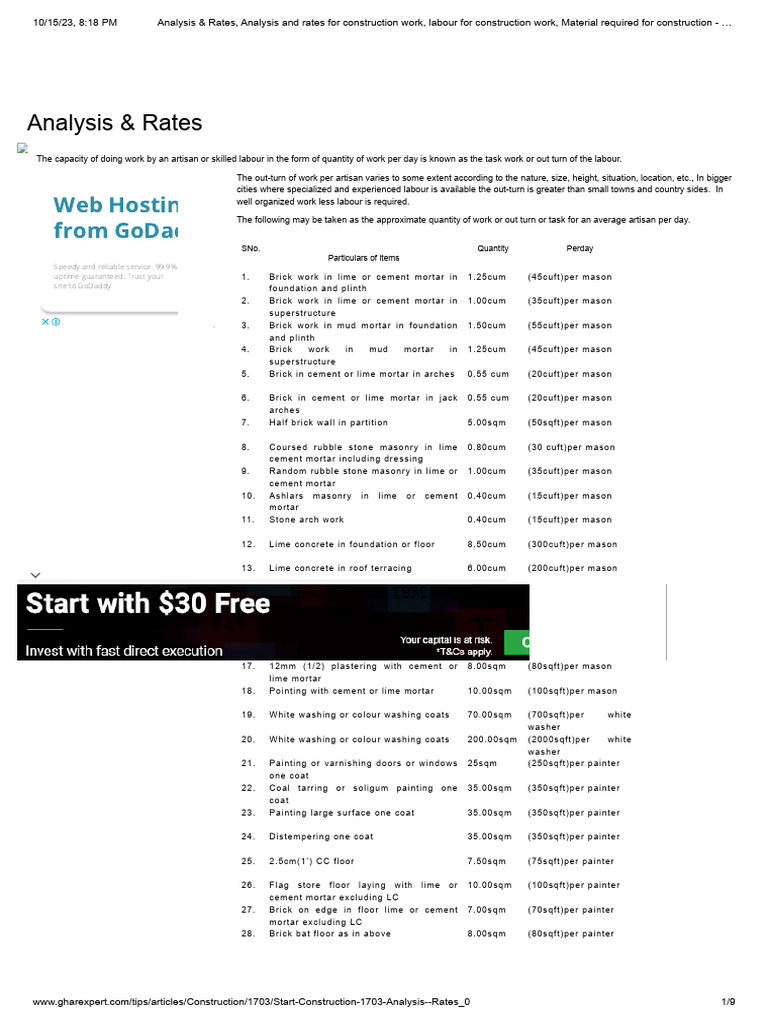 Analysis & Rates, Analysis and Rates For Construction Work, Labour For ...