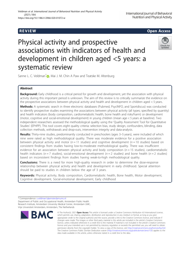 2021 Physical Activity and Prospective Associations With Indicators of Health and Development in ...