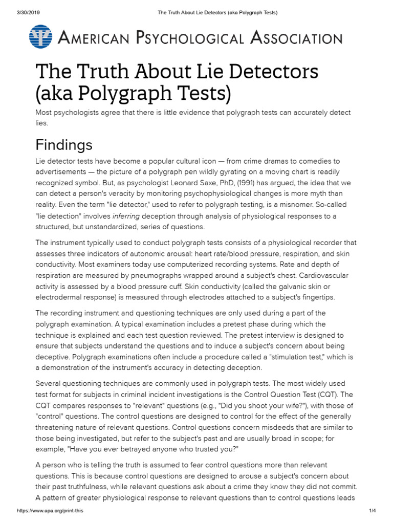 The Truth About Lie Detectors Aka Polygraph Tests | PDF | Polygraph ...