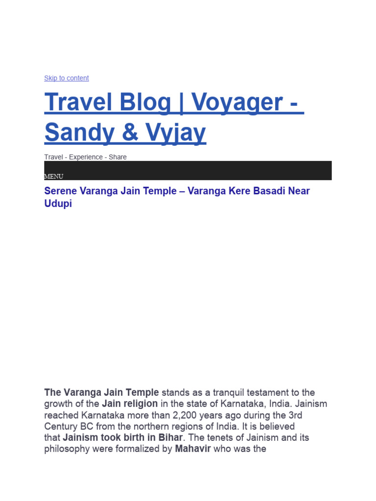 Travel Blog - Voyager - Sandy & Vyjay: Serene Varanga Jain Temple ...