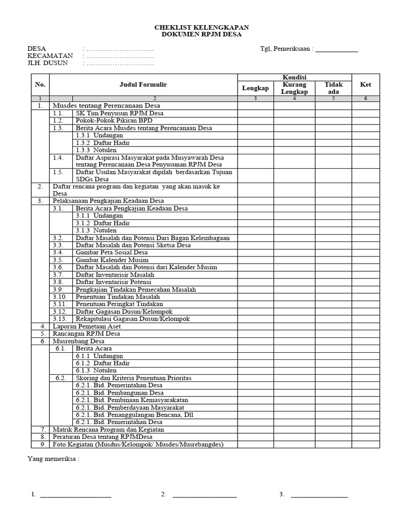 Cheklist Kelengkapan | PDF