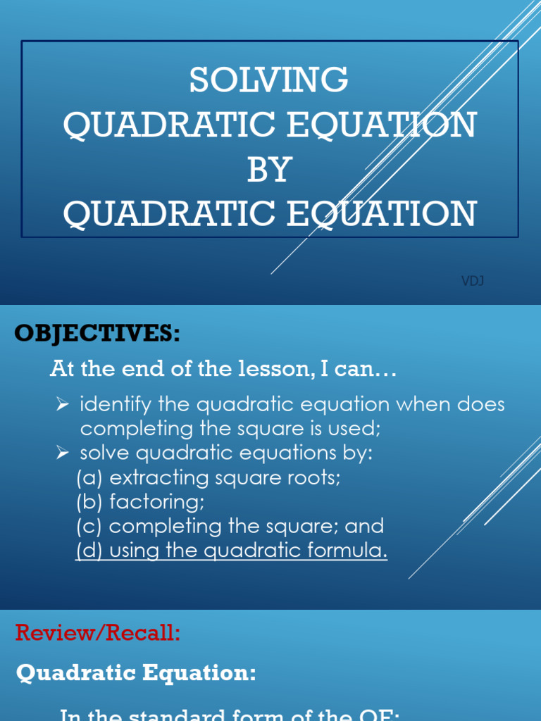 Lesson 2 4 Solving Quadratic Equation by Quadratic Formula | PDF ...