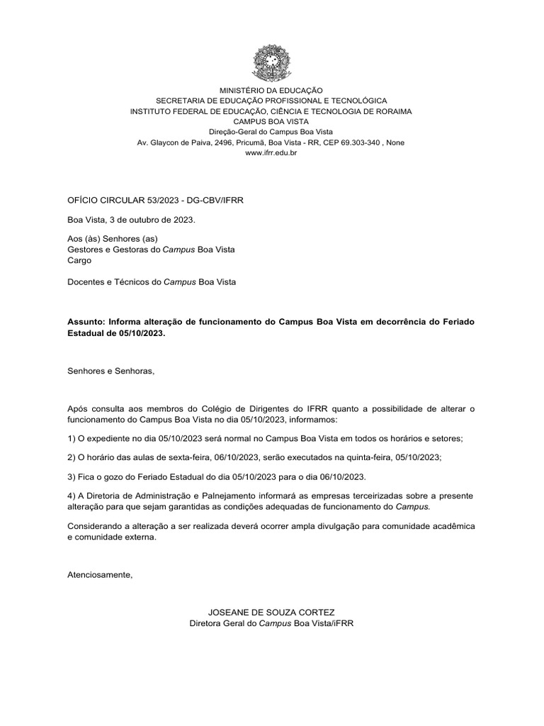 Oficio Circular 53-2023 - DG - CBV | PDF