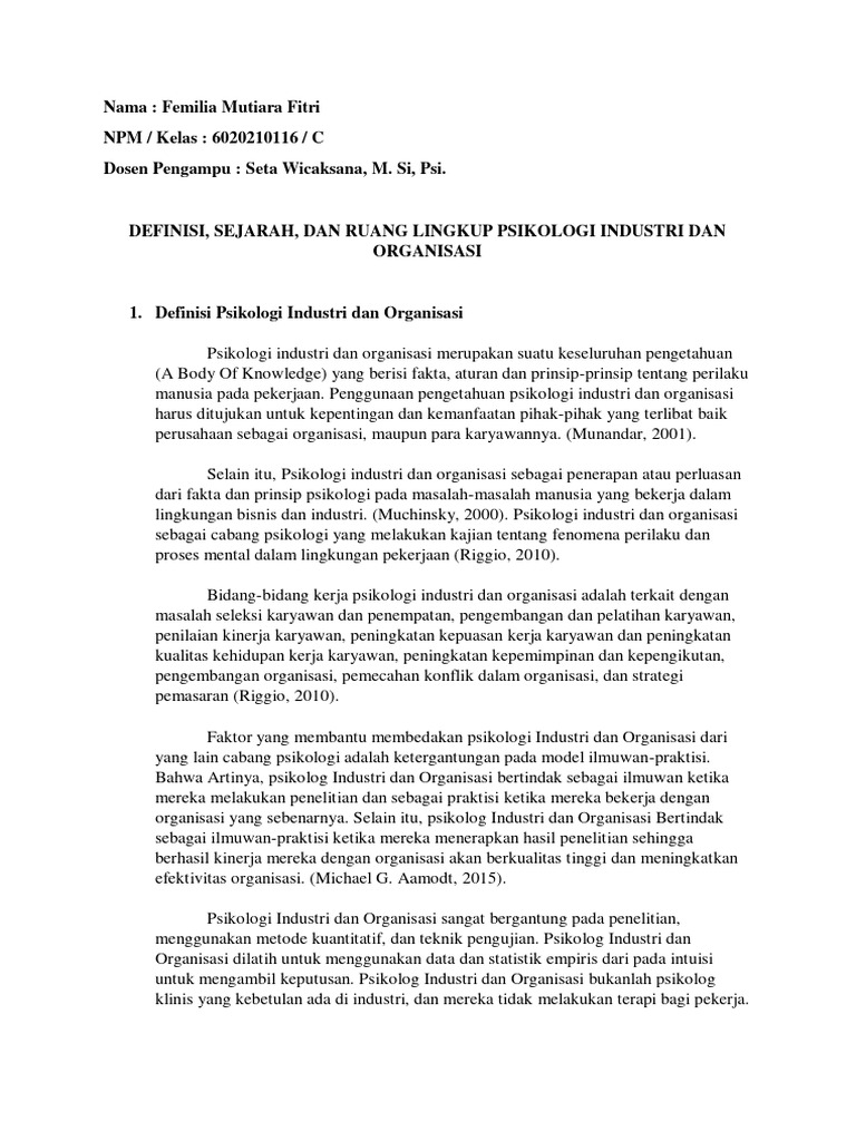 Definisi Sejarah Dan Ruang Lingkup Psiko | PDF